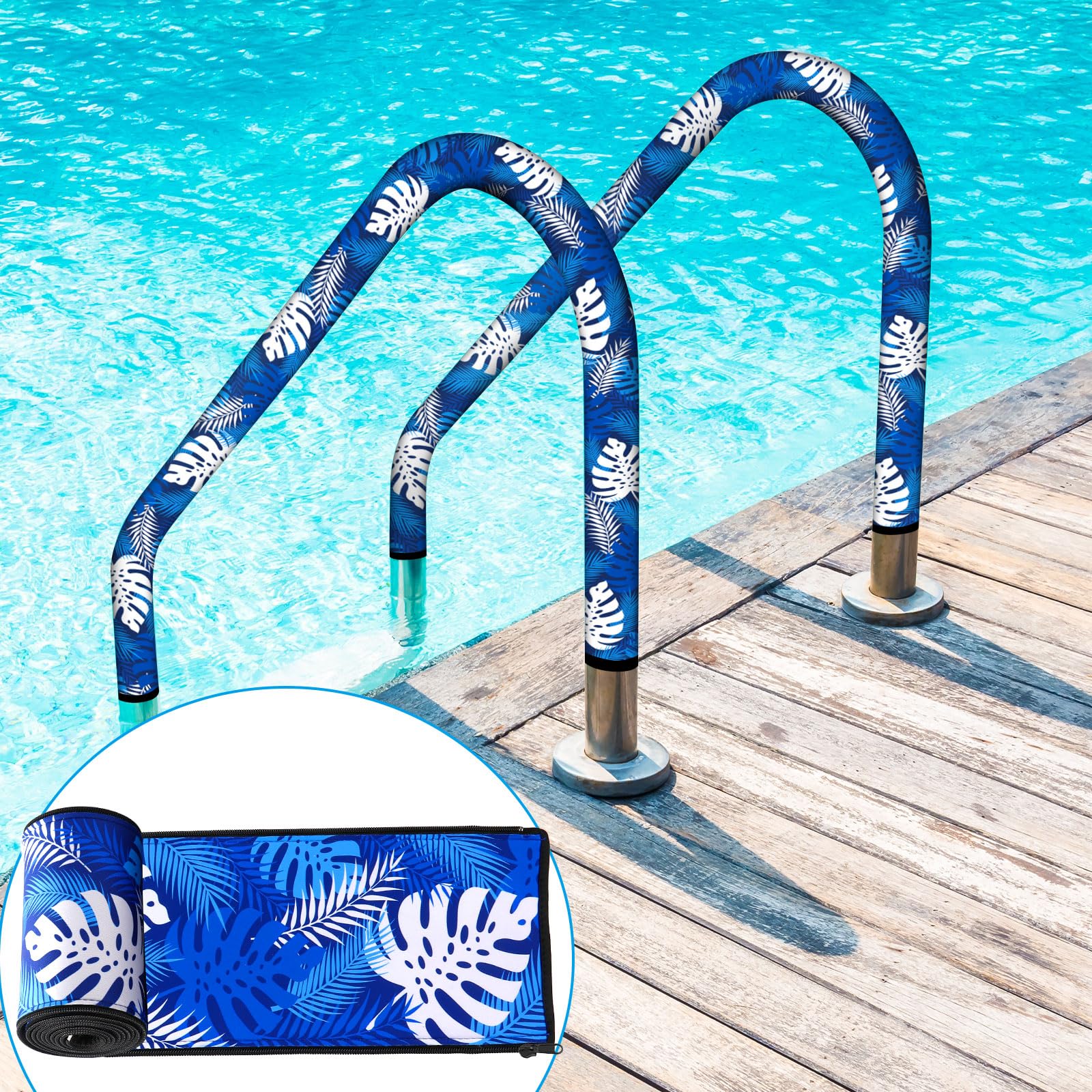 Snapklik.com : JULMELON Pool Handrail Cover 2 Pcs Blue And White Pool ...