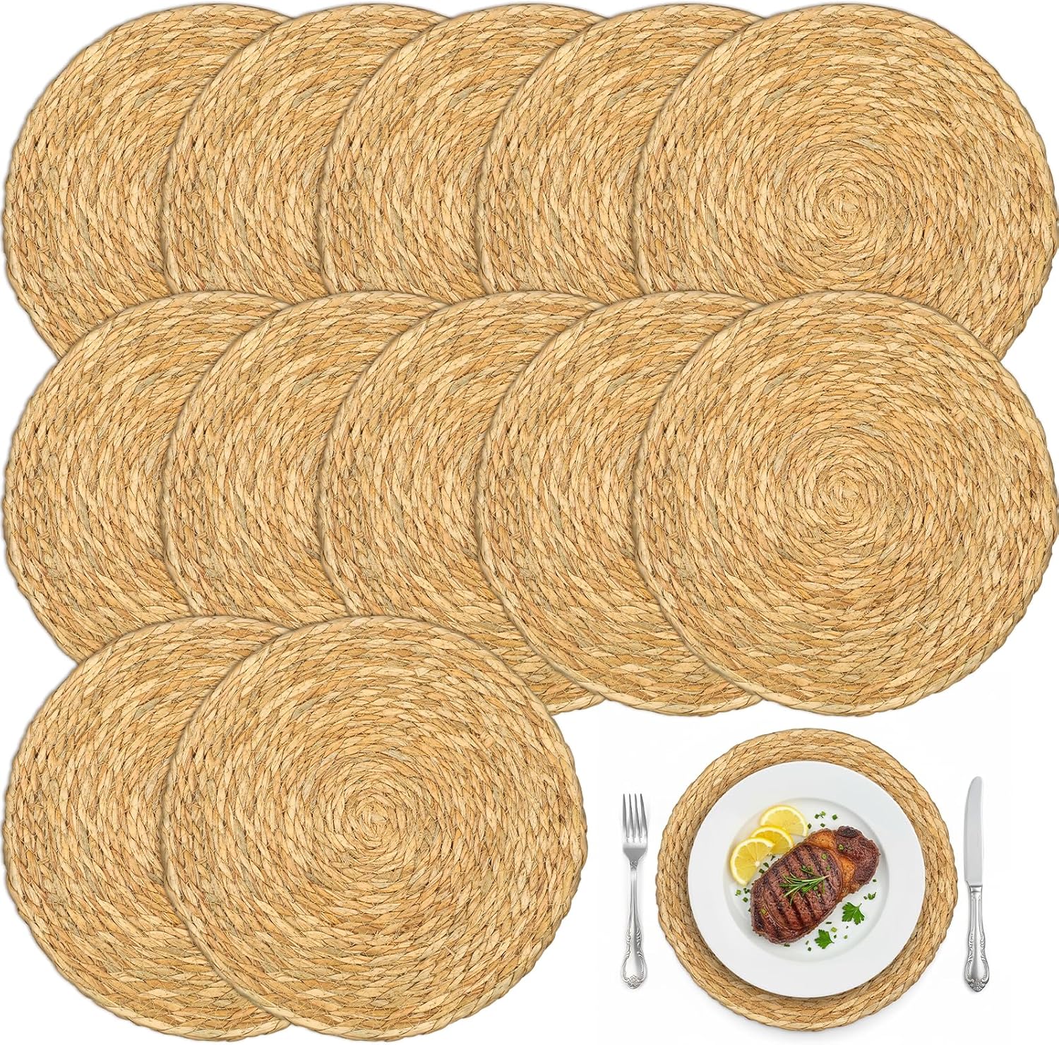 Amazon.com: SHENLIU 12 PCS 13.5'' Round Rattan Placemats, Round Woven ...