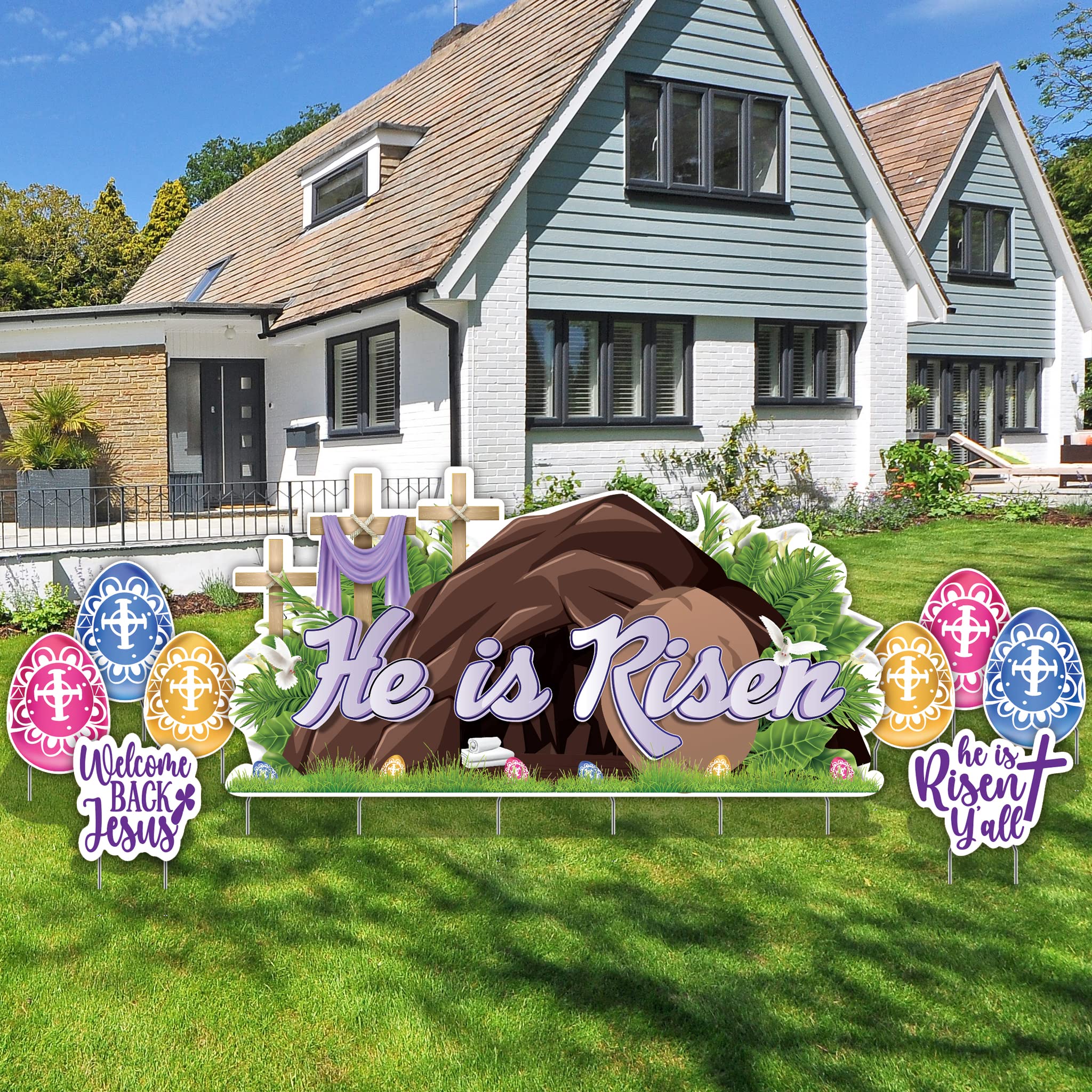 Amazon.com : 9 Pcs He Is Risen Easter Yard Sign Set 72x36 Inches ...