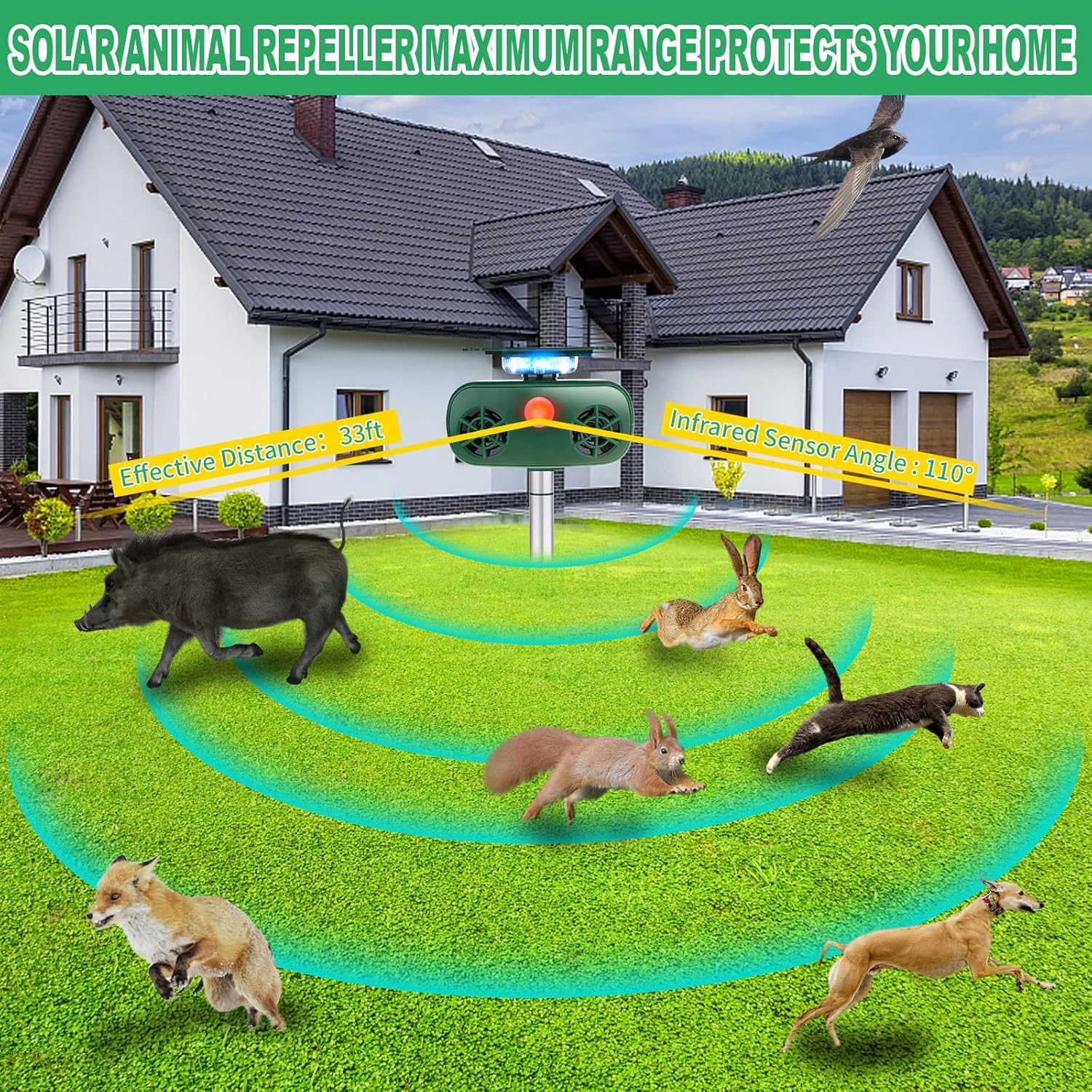 Repelente ultrasónico de animales al aire libre repelente de animales ...