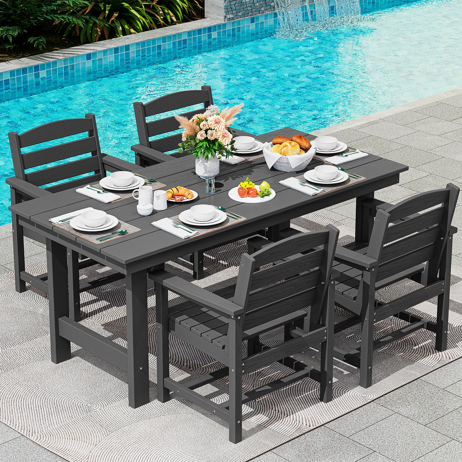 Amazon.com: SERWALL Patio Dining Table Sets 5-Piece, Outdoor HDPE ...