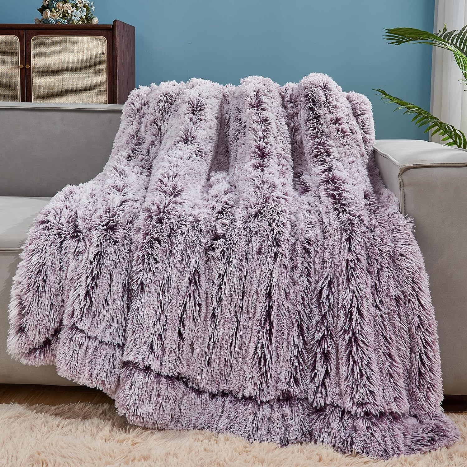 Amazon.com: GONAAP Fuzzy Faux Fur Throw Blanket Frosty Purple Super ...