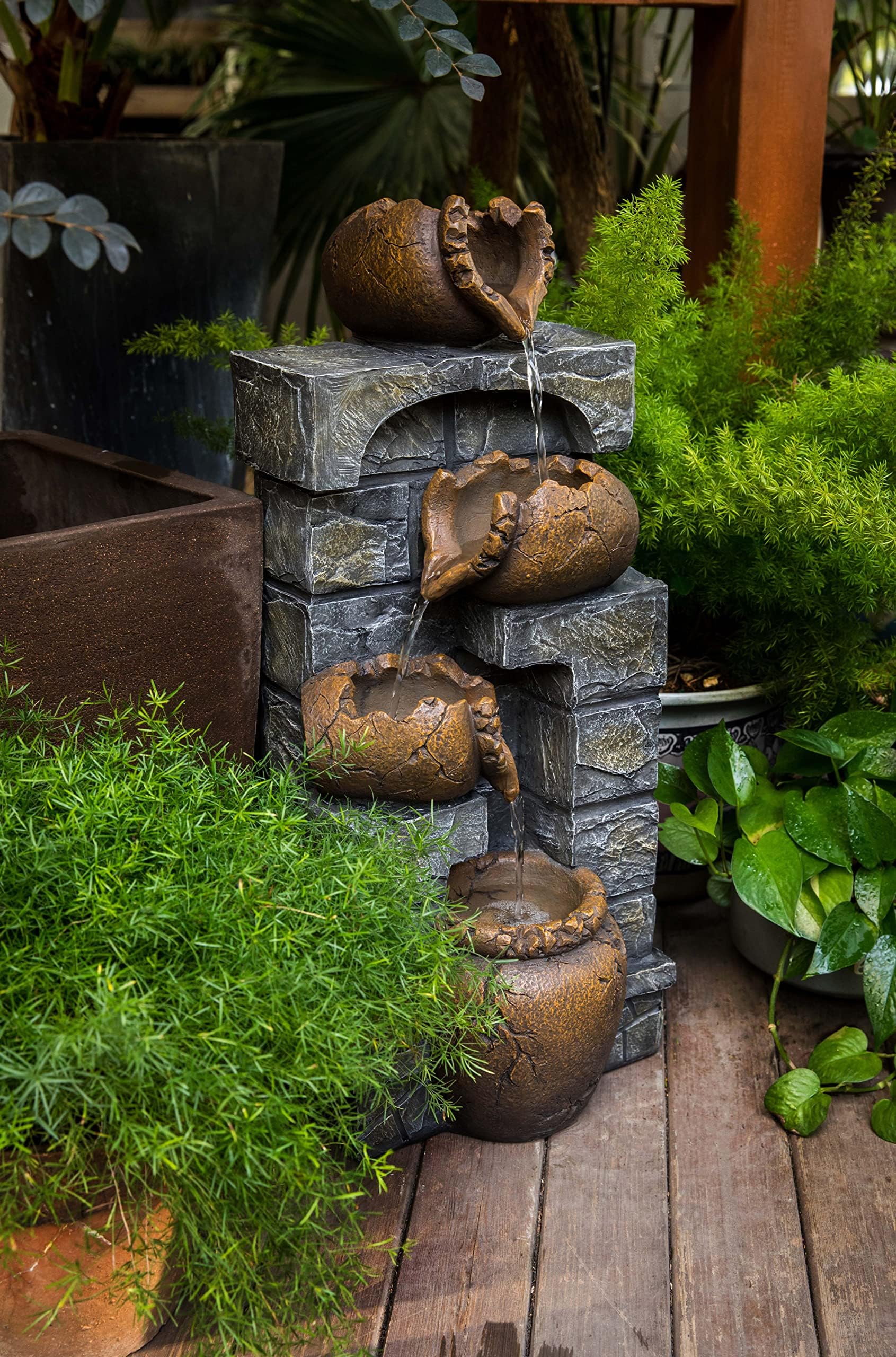 Amazon.com : Jeco FCL055 Multi Pots Outdoor Water Fountain with Flower ...