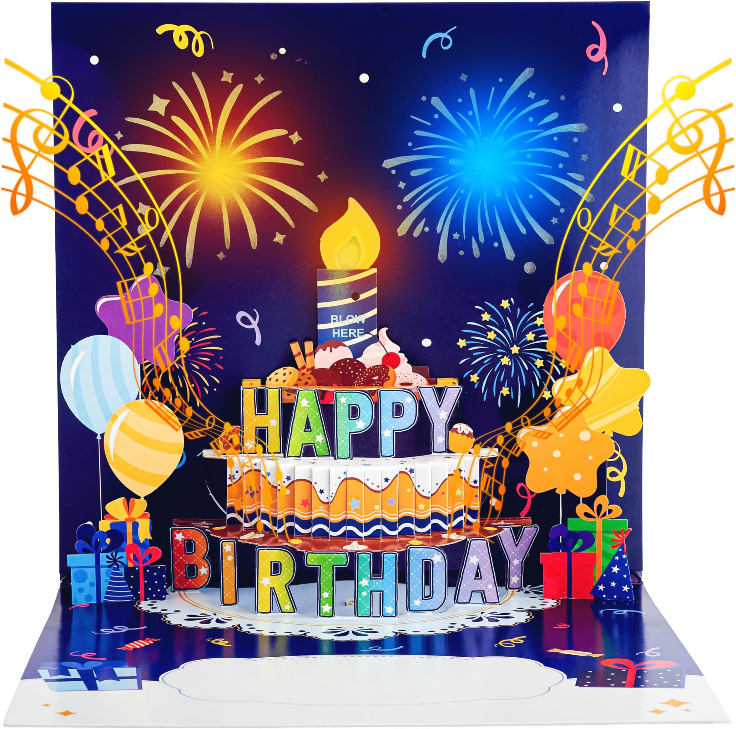 Birthday Cards 3D Pop-up Musical, Light & Blow Out Candle Fireworks ...