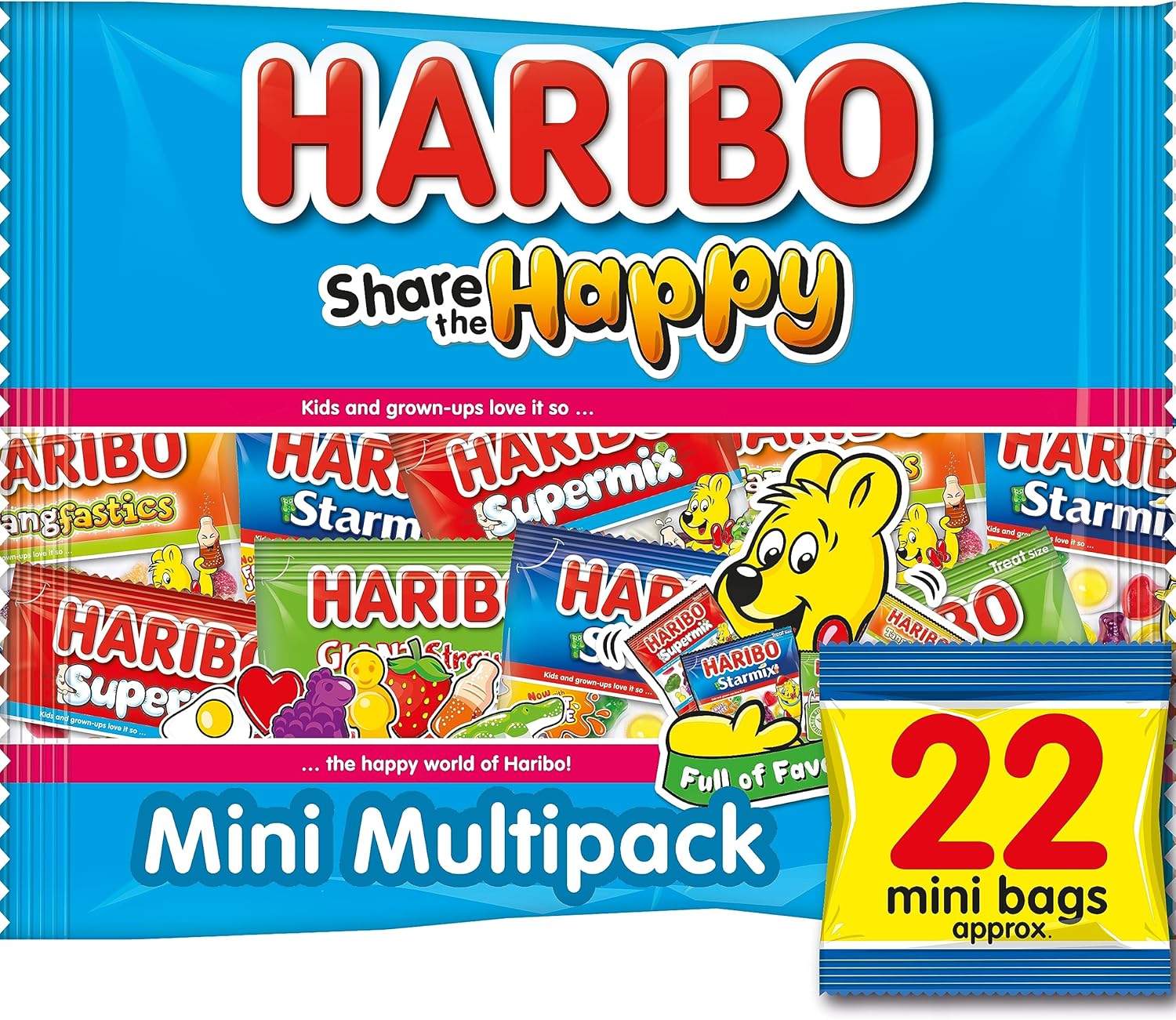 HARIBO Share the Happy 22 x 16g Mini Bags Party Multipack, 352g ...
