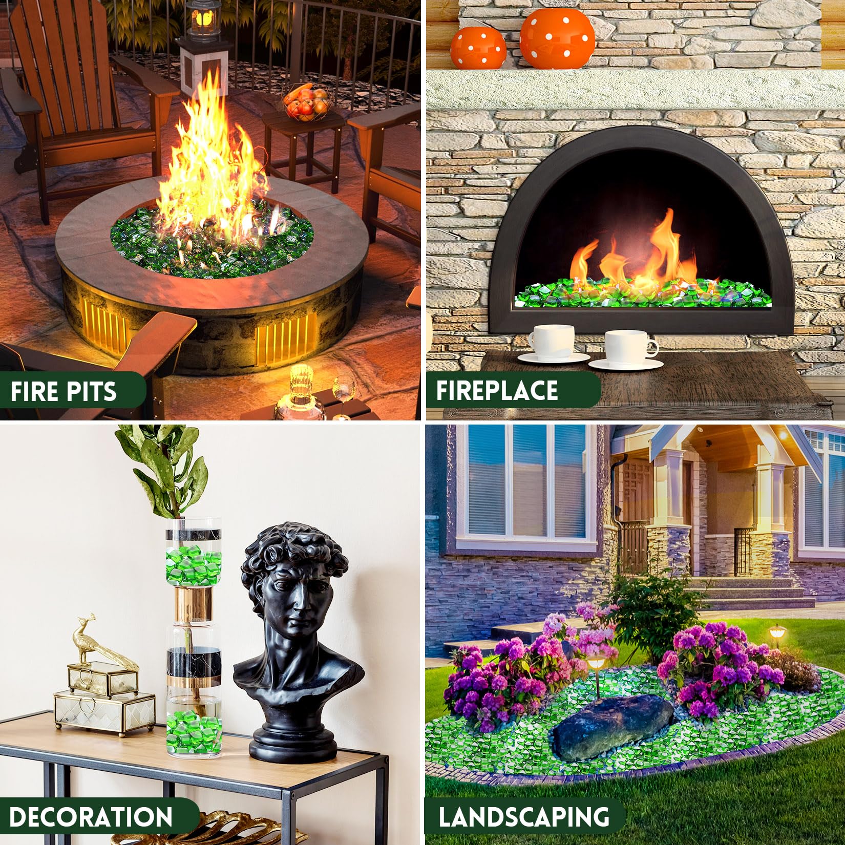 Snapklik.com : GasSaf Green Fire Glass Cubes For Outdoor Fire Pit ...