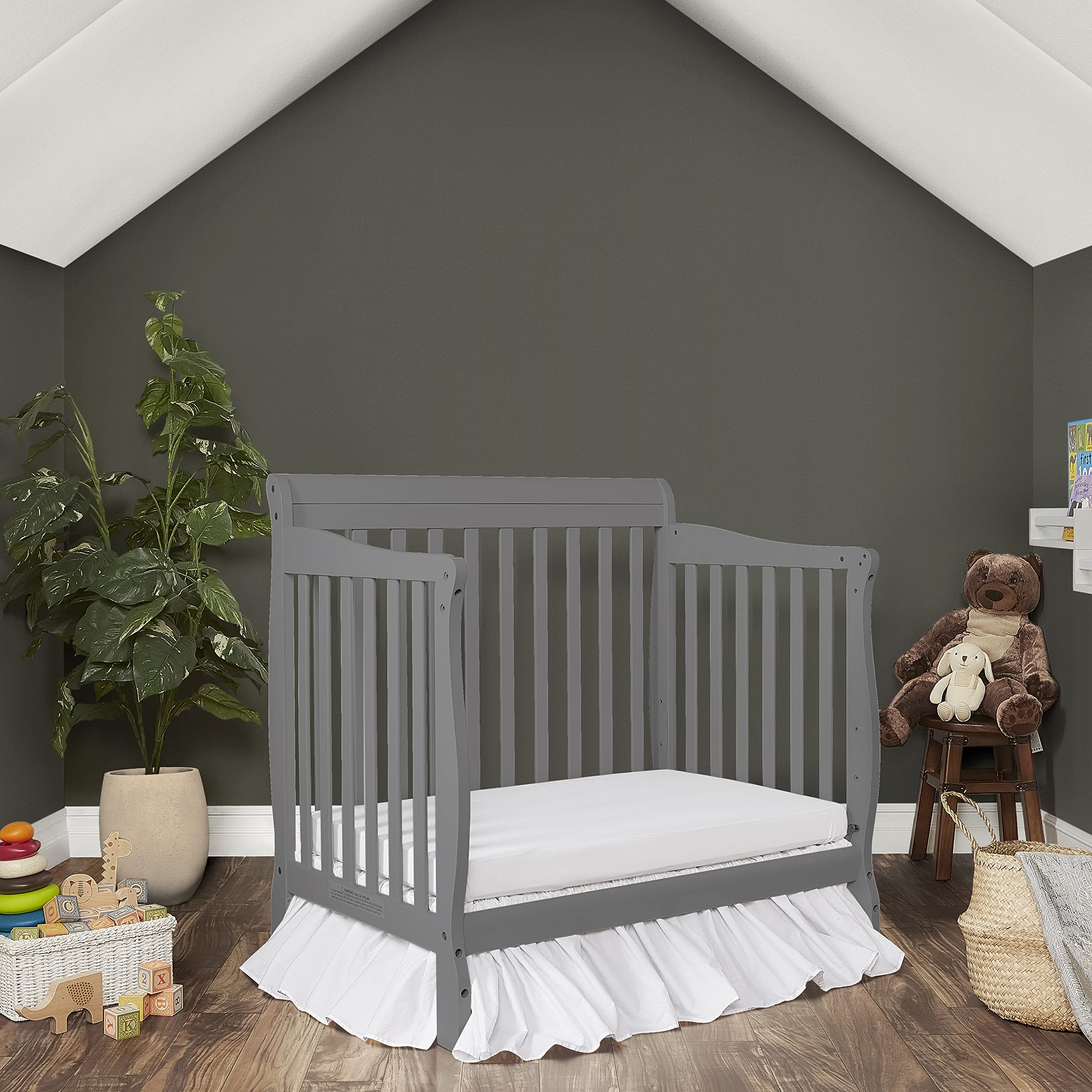 Dream On Me Aden 4-in-1 Convertible Mini Crib In Steel Grey, Greenguard ...