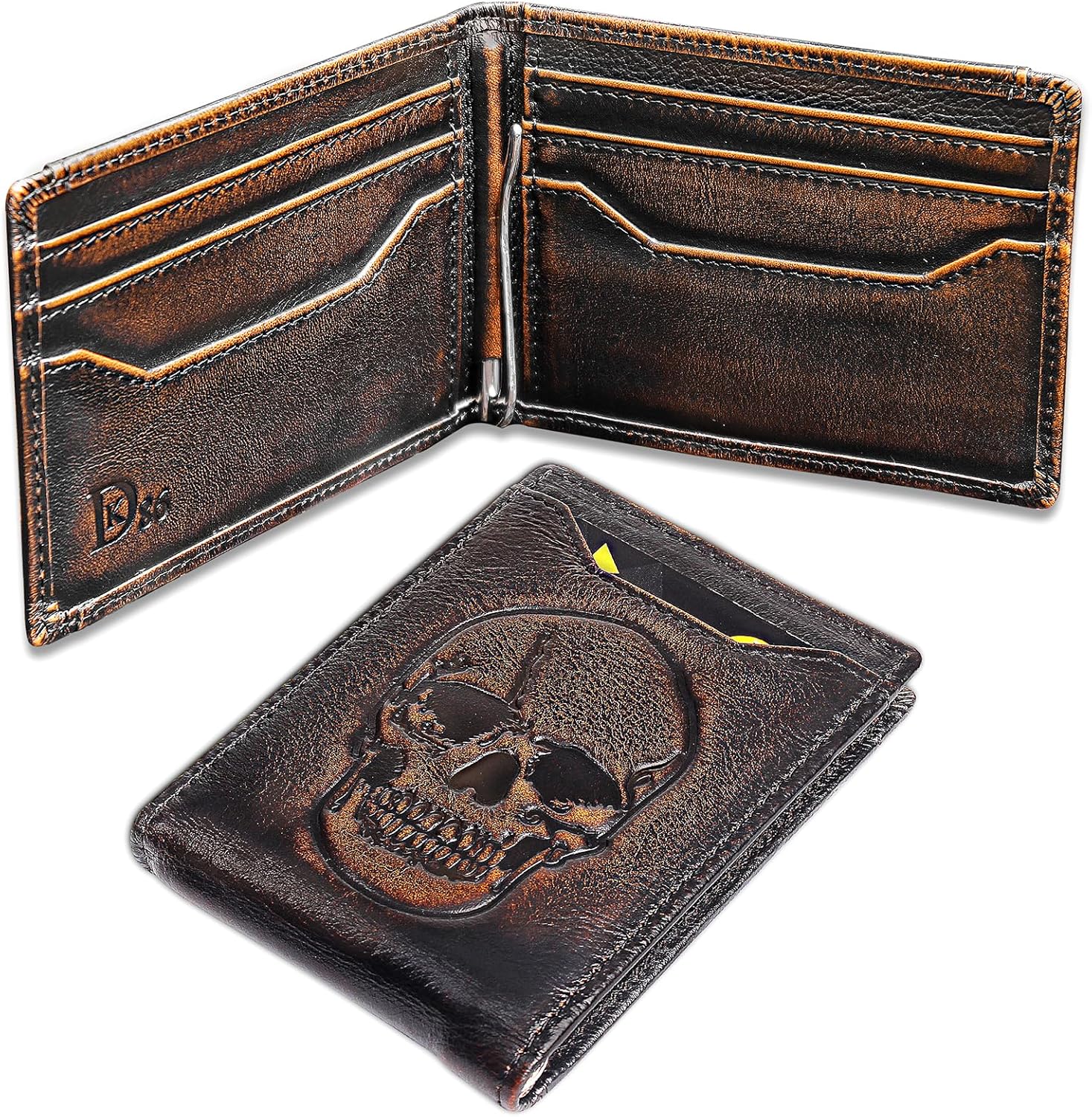 Amazon.com: DK86 Skull Wallet for Men with Money Clip Genuine Leather ...