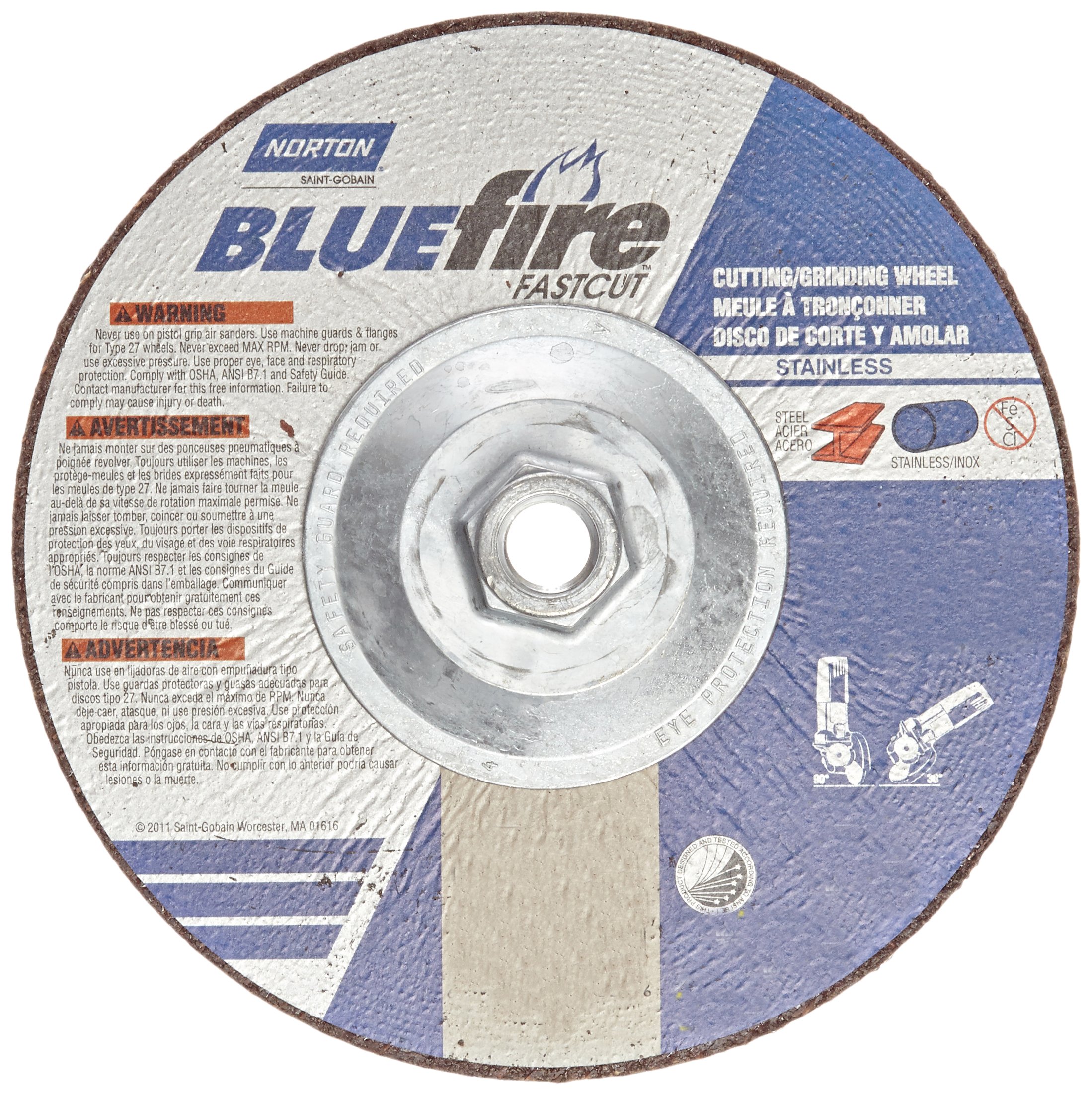Norton Blue Fire Plus Fast Cut Depressed Center Abrasive Wheel, Type 27 ...