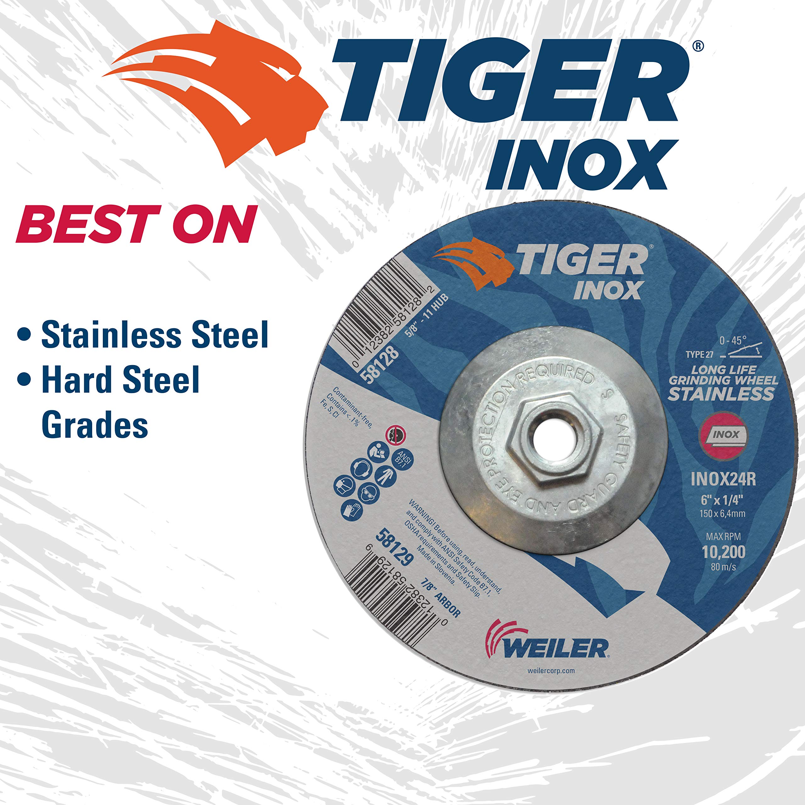 Snapklik.com : Weiler 58128 6" X 1/4" Tiger INOX Type 27 Grinding Wheel ...
