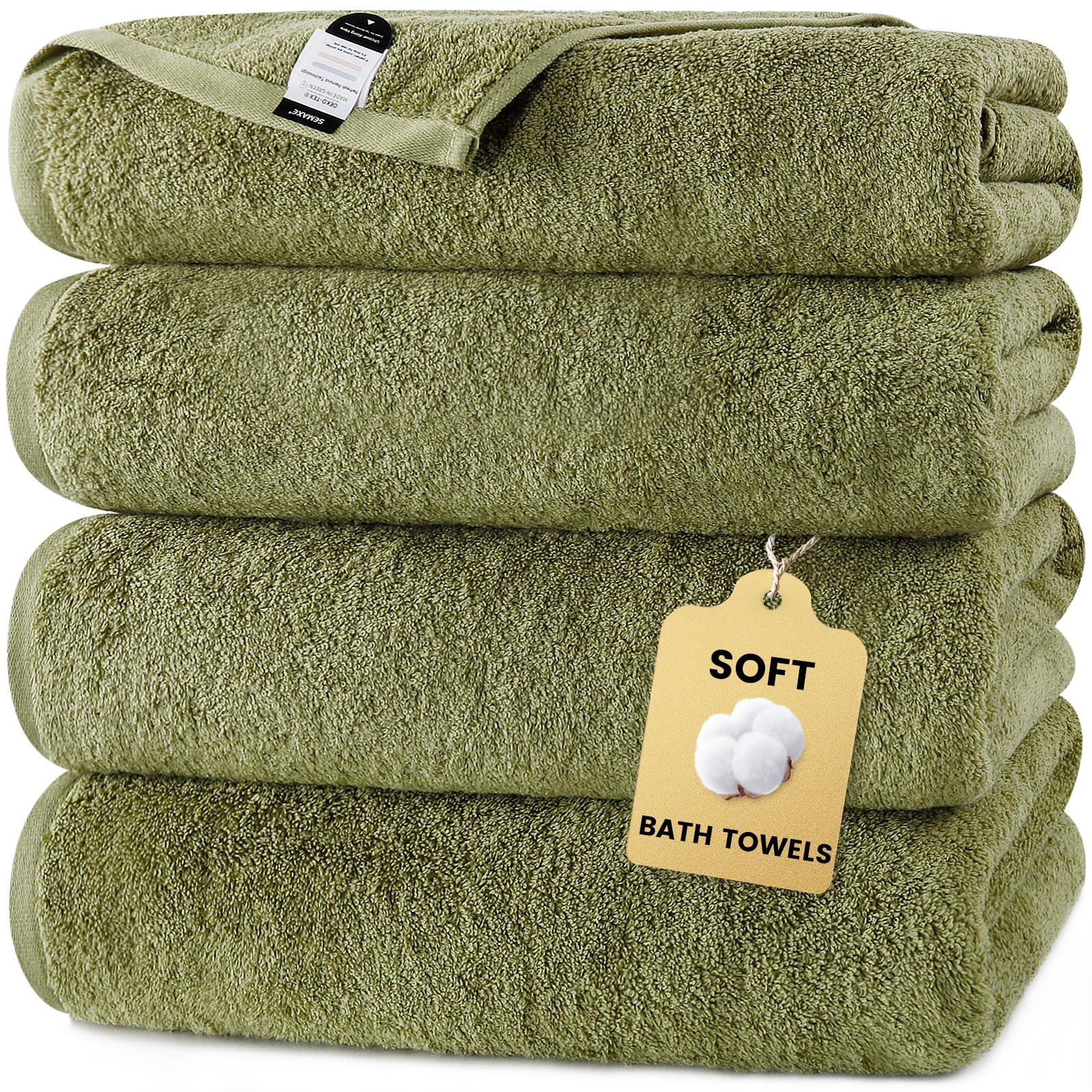 Amazon.com: SEMAXE 4-Pack Luxury Bath Towels for Bathroom, 100% Cotton ...