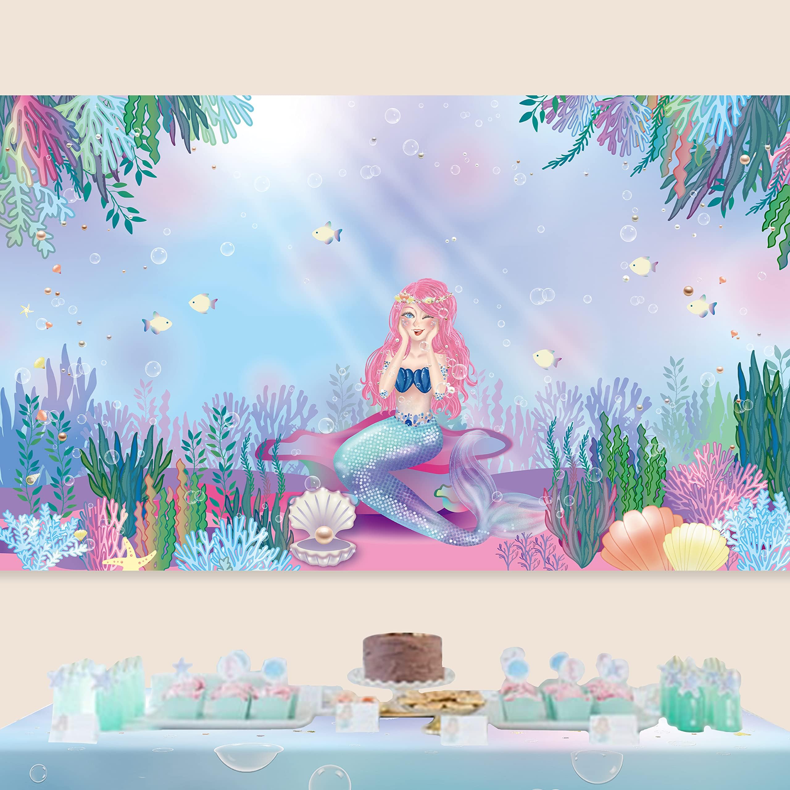 Amazon.com : Avezano Mermaid Happy Birthday Backdrop Under The Sea ...