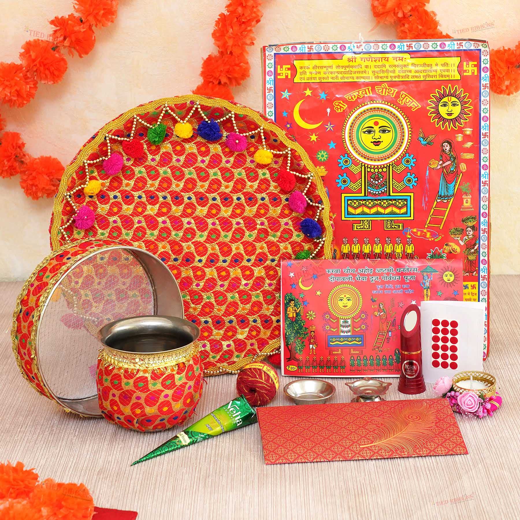 Buy TIED RIBBONS Karwa Chauth Pooja Thali Set Combo(Pooja Thali, Chalni ...