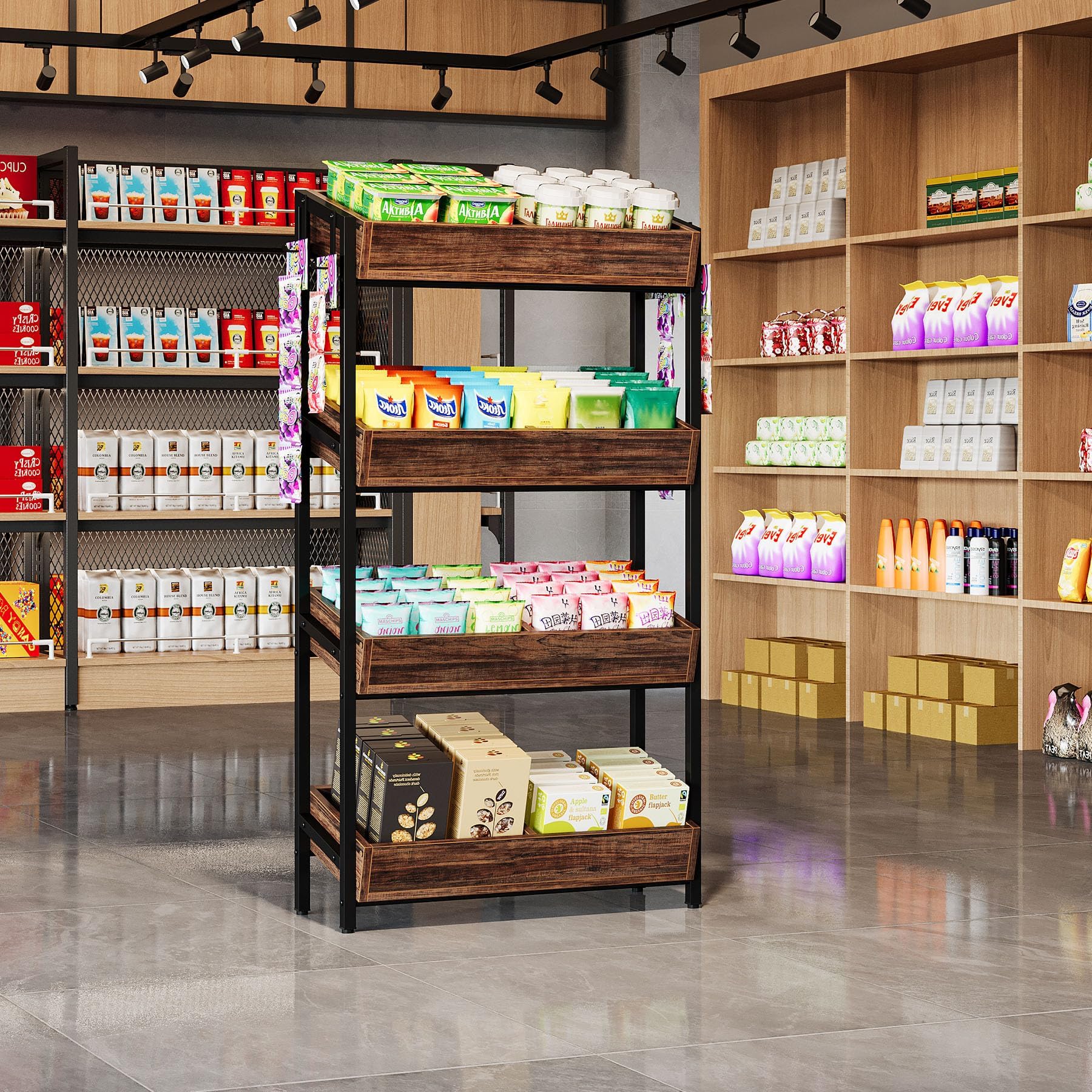 Amazon.com: Tribesigns 4-Tier Retail Display Rack Stand, Wooden Snack ...