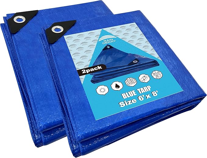 Amazon.com: RAINDEWAY Tarps 6x8 Feet (2 Pack) - 8 Mil, UV Resistant ...
