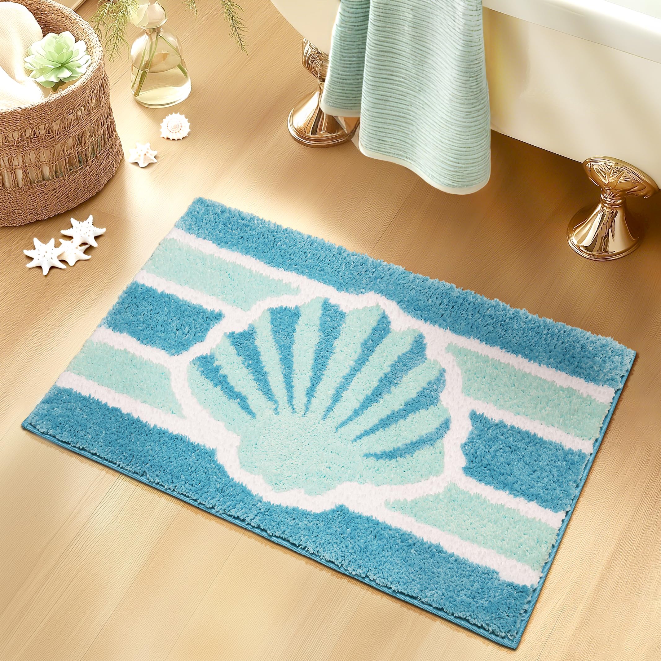Amazon.com: Tyrot Blue Beach Bathroom Rugs Non Slip Washable Small Cute ...