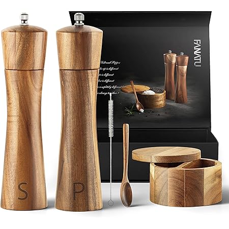 Amazon.com: Wood Salt and Pepper Grinder Set - Premium Set Includes 8 ...