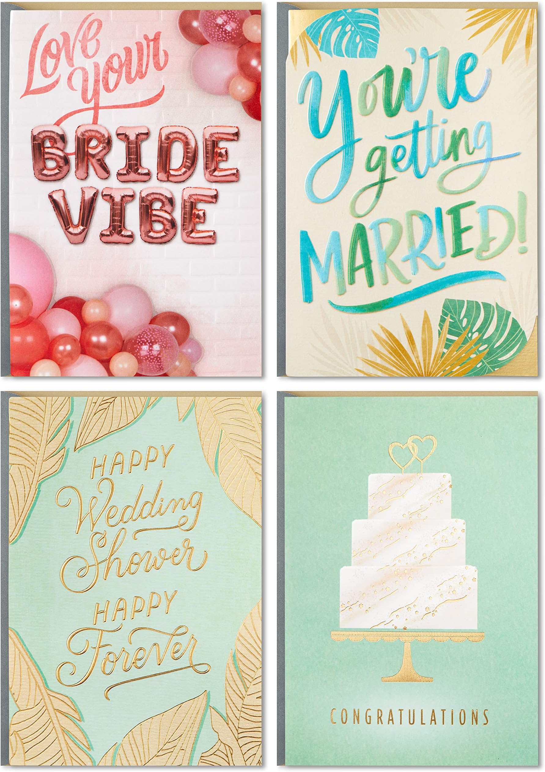 Amazon.com : Hallmark Wedding Events Card Assortment, 4 Cards with ...