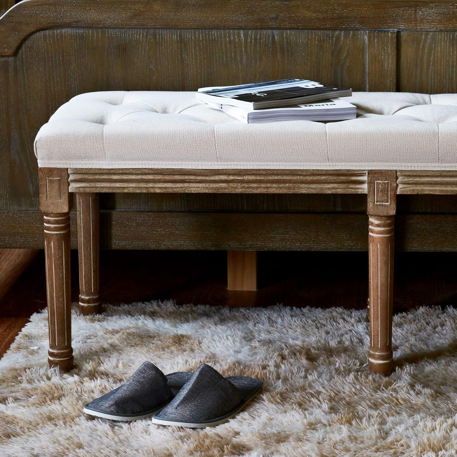 Buy VONLUCE Extra-Long French Vintage Bench with Padded Seat ...