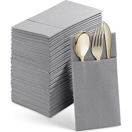 Amazon.com: Gray Dinner Napkins Cloth Like with Built-in Flatware ...