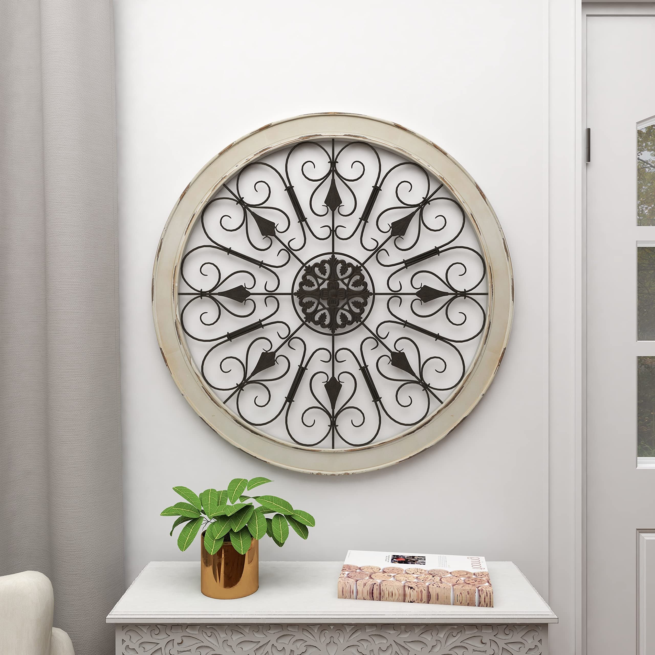 Deco 79 Wood Scroll Window Inspired Wall Decor with Metal Scrollwork ...