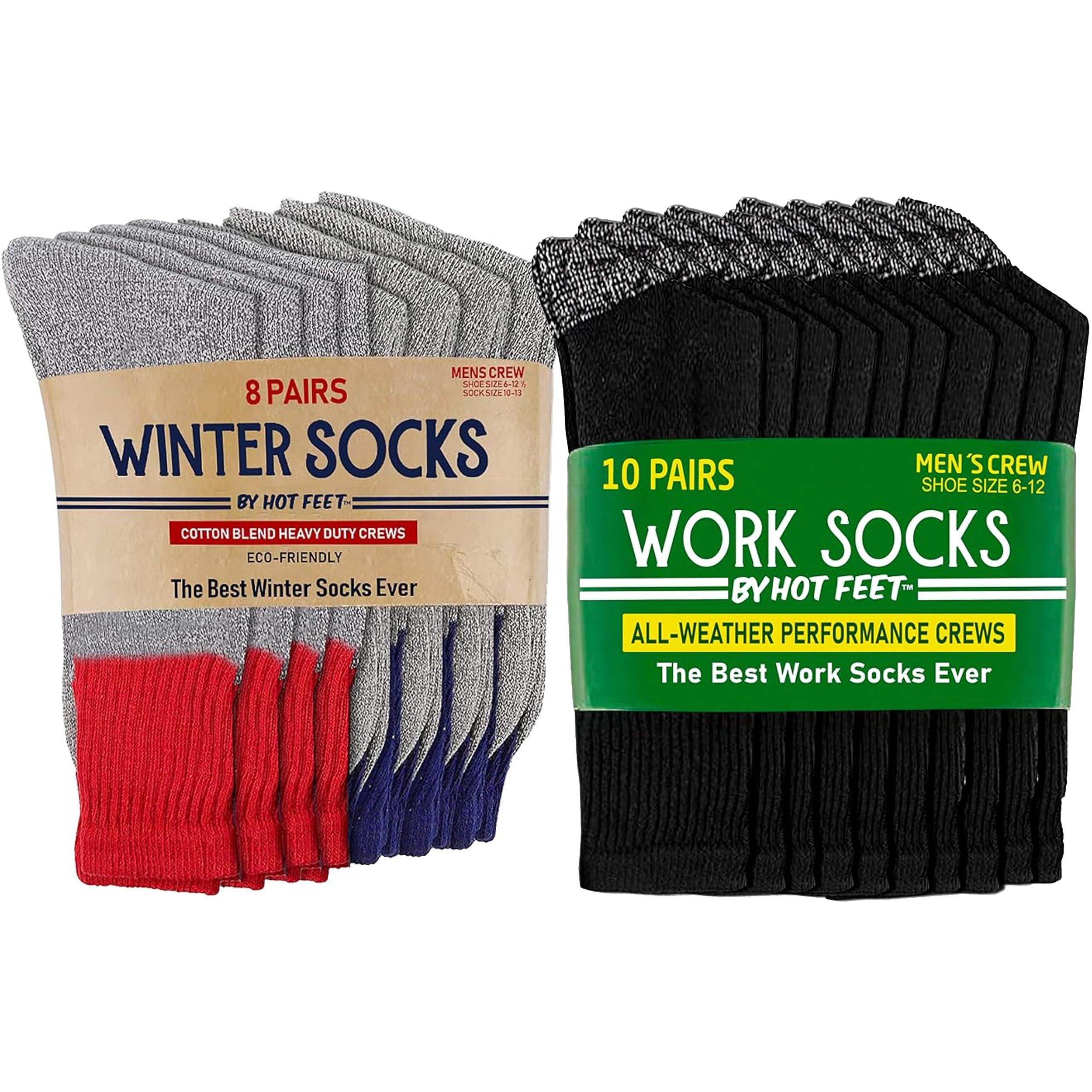 Amazon.com: HOT FEET Men's 10PK Work Socks, 8 Pack Midweight Winter ...
