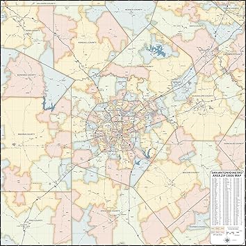 Amazon.com: San Antonio TX ZIP Code Laminated Map (40” wide x 40” tall ...