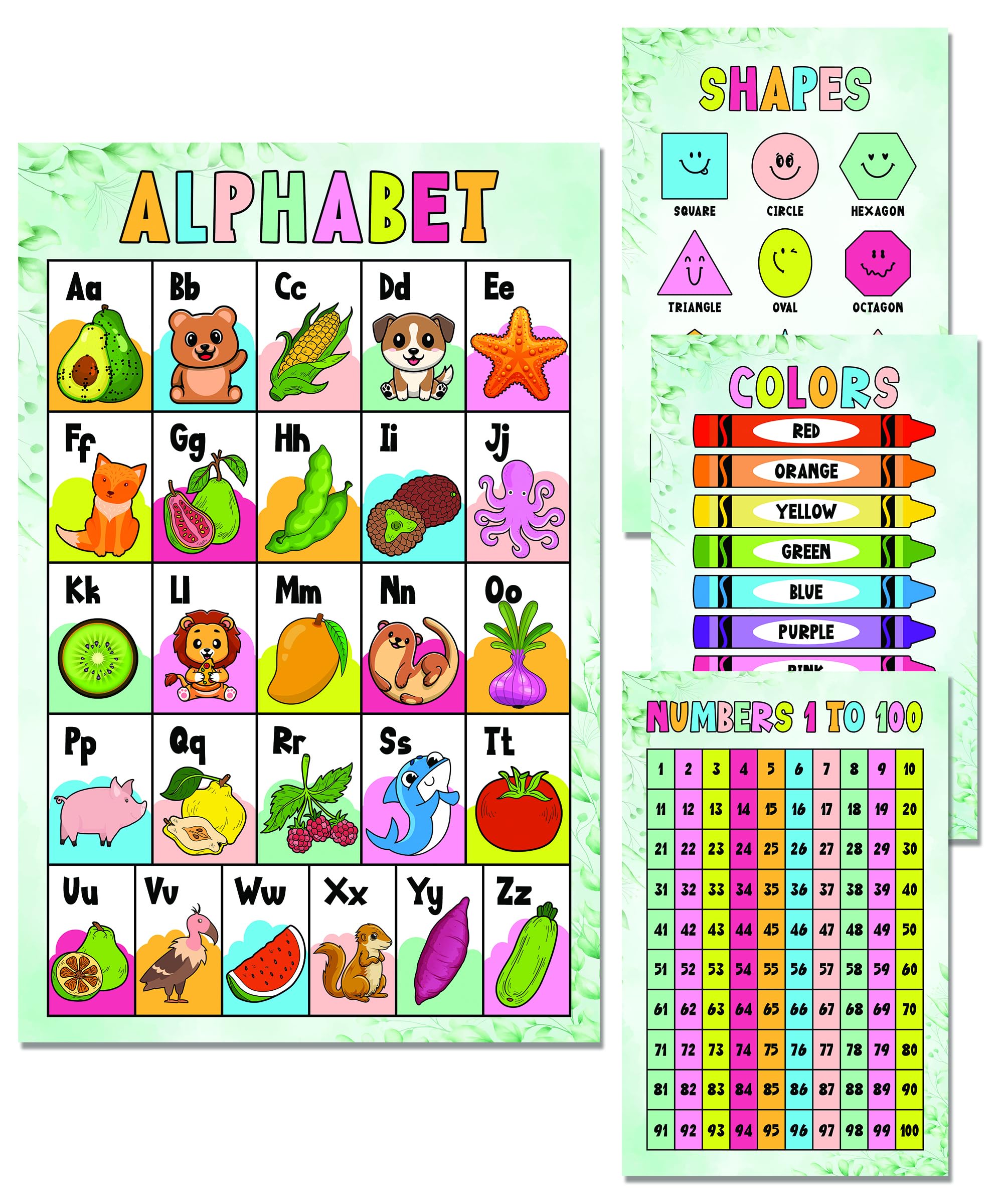Classroom Learning Charts For Toddlers Kids 18 Educational Posters For ...