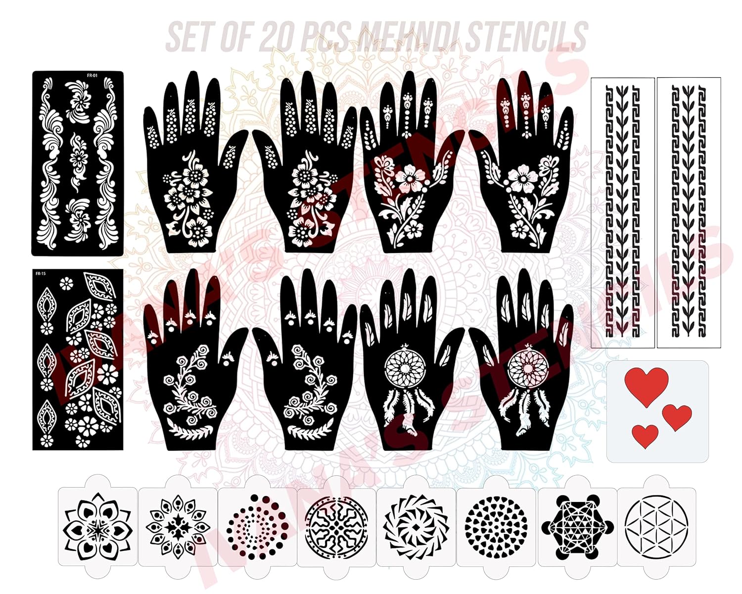 Ivana's Set of 20 Pcs Combo Pack, Reusable Mehndi Design Sticker Full ...
