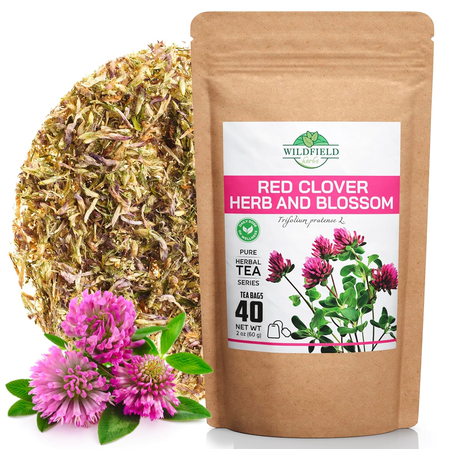 Amazon.com : 40 bags Red Clover Tea Red Clover Herb Flower Clover (Trifolium pratense L.) - 40 ...