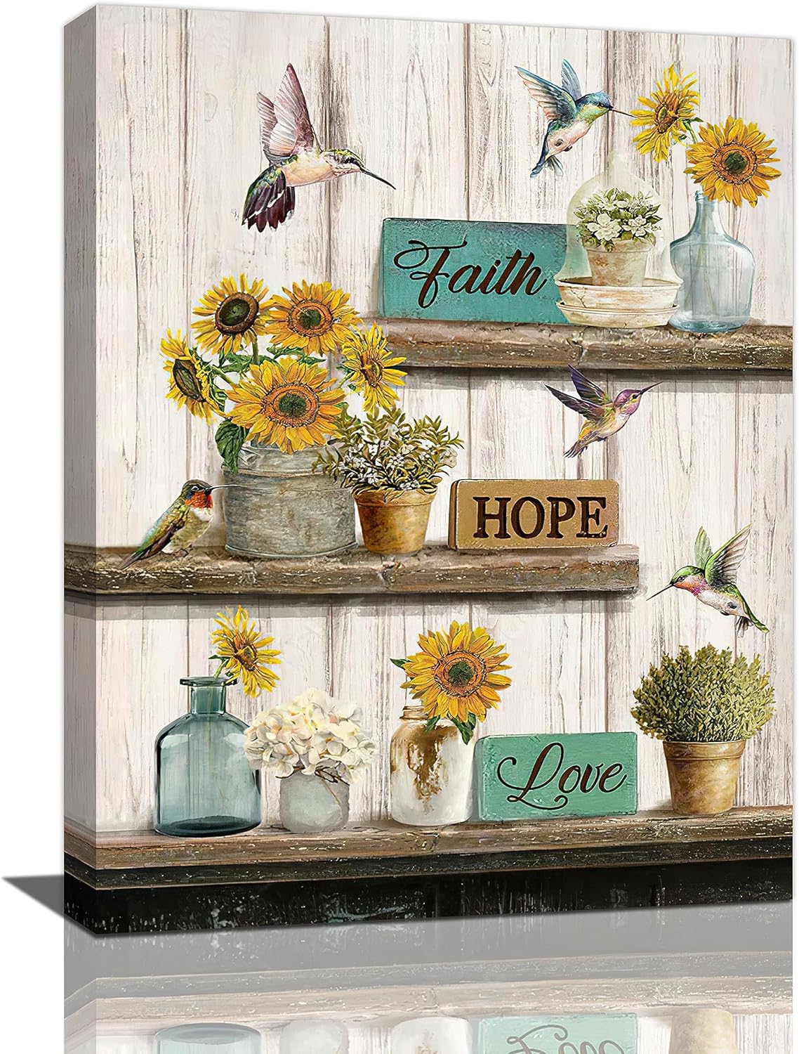 Amazon.com: Farmhouse Sunflowers Hummingbird Wall Art Country Flowers ...