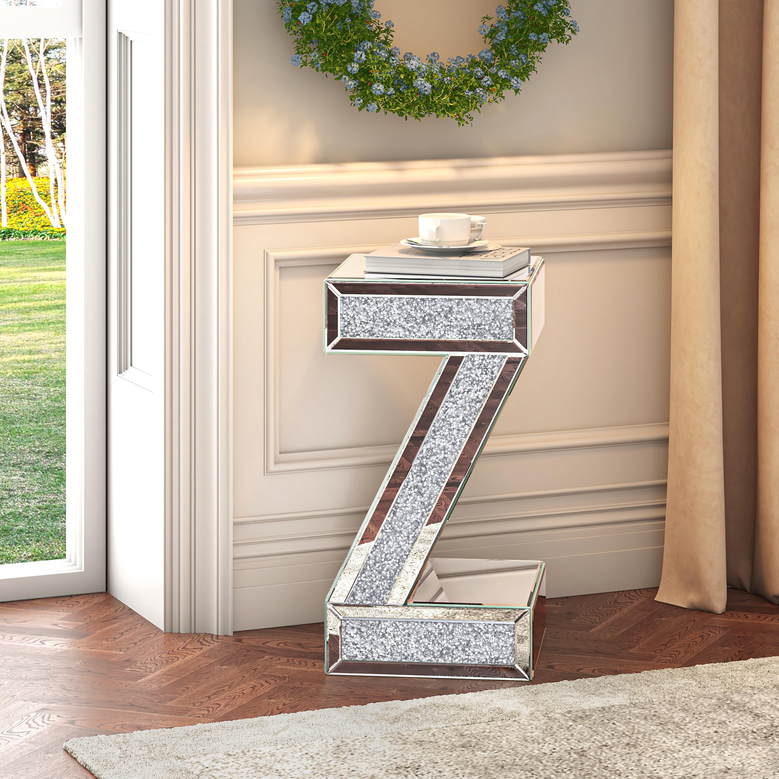 ENENE Mirrored End Table Crushed Diamond Coffee Table for Living Room ...