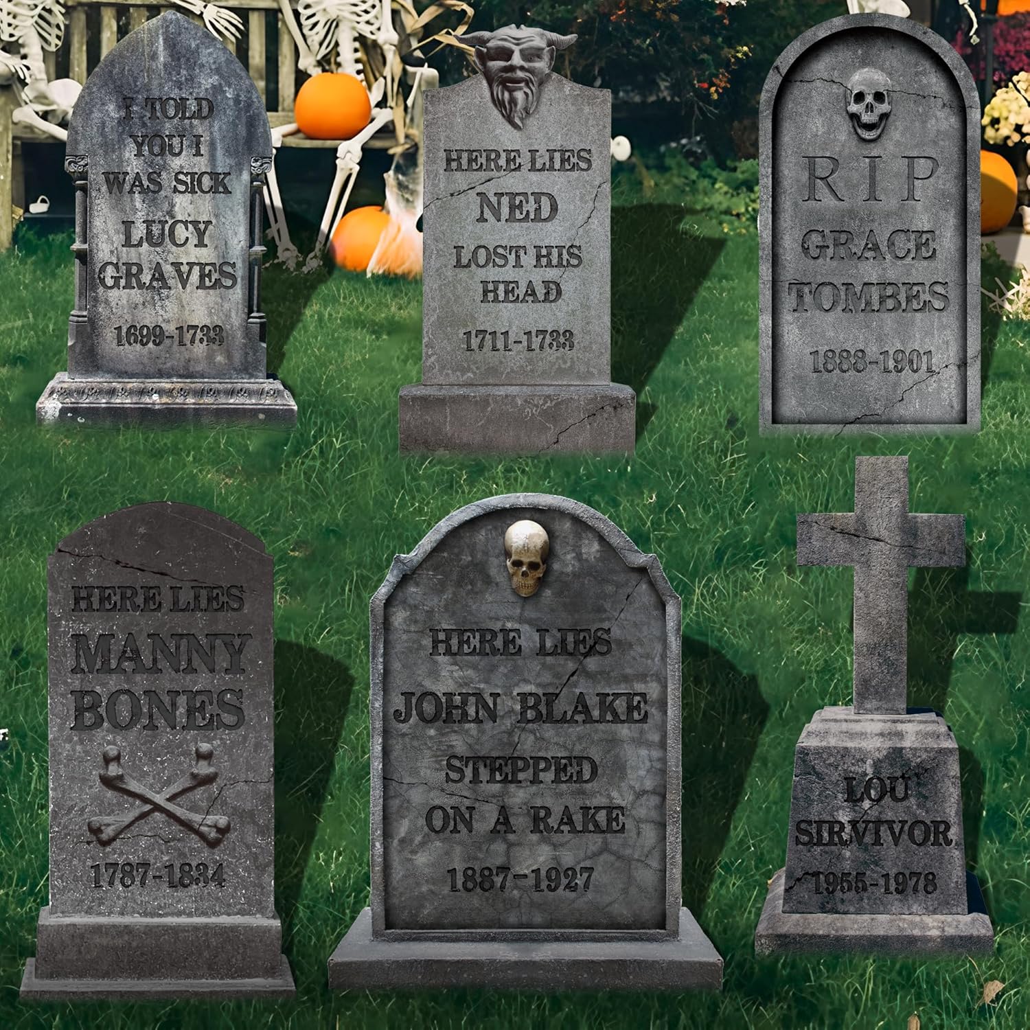 Amazon.com: 6 PCS Halloween Graveyard Tombstone Decorations 16.5" Large ...