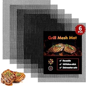 Amazon.com: Grill Mesh Mat Set of 6, Non Stick BBQ Grill mats, Heavy ...