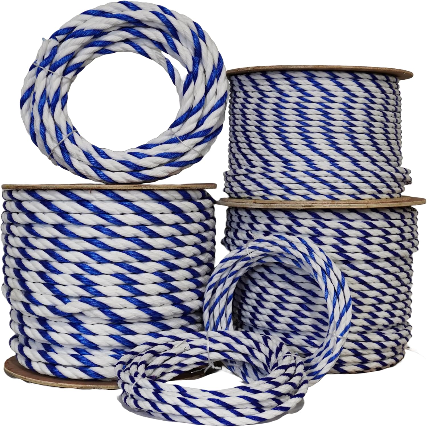3 Strand White and Blue Polypropylene Pool Swim Lane Rope - 3/4" 50 ...