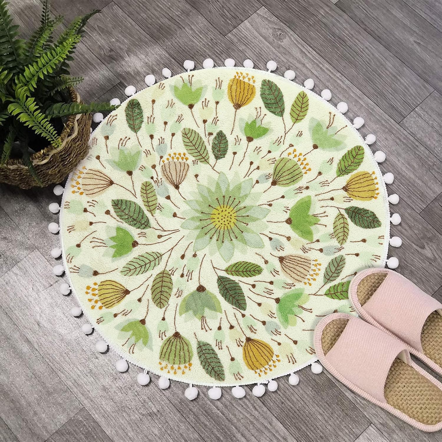 Amazon.com: Uphome Small Round Rug 2’ Circle Cute Bath Mat with Pom ...