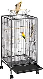 Yaheetech Cage à Oiseaux sur Pied Cage à Oiseaux en Métal à roulettes ...