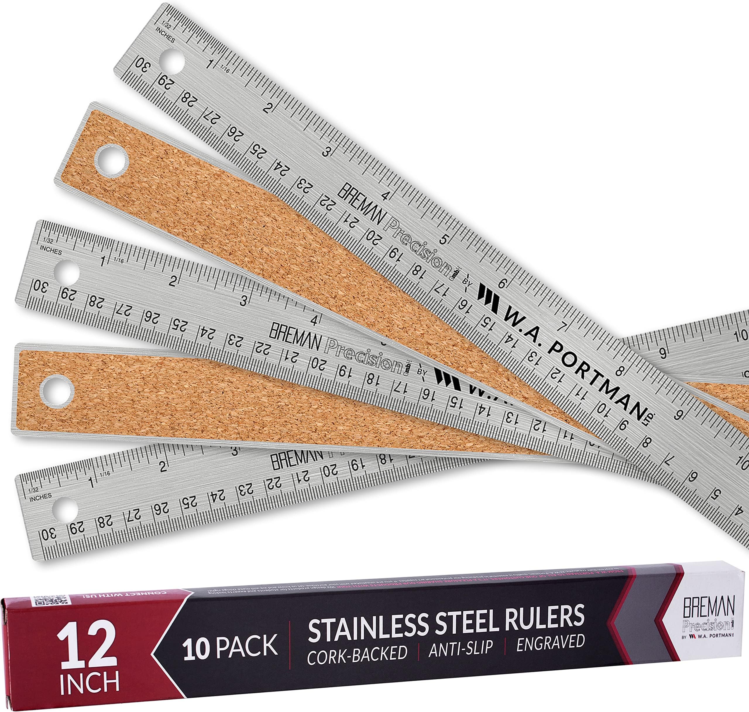 Breman Precision Metal Ruler 12 Inch - Stainless Steel Metal Ruler with ...