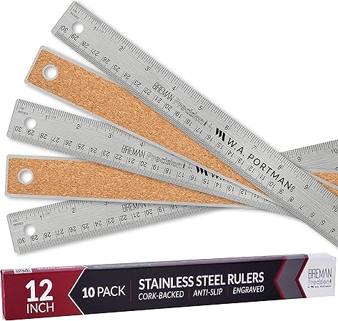 Breman Precision Metal Ruler 12 Inch Cork Back - Straight Edge 12 Inch ...