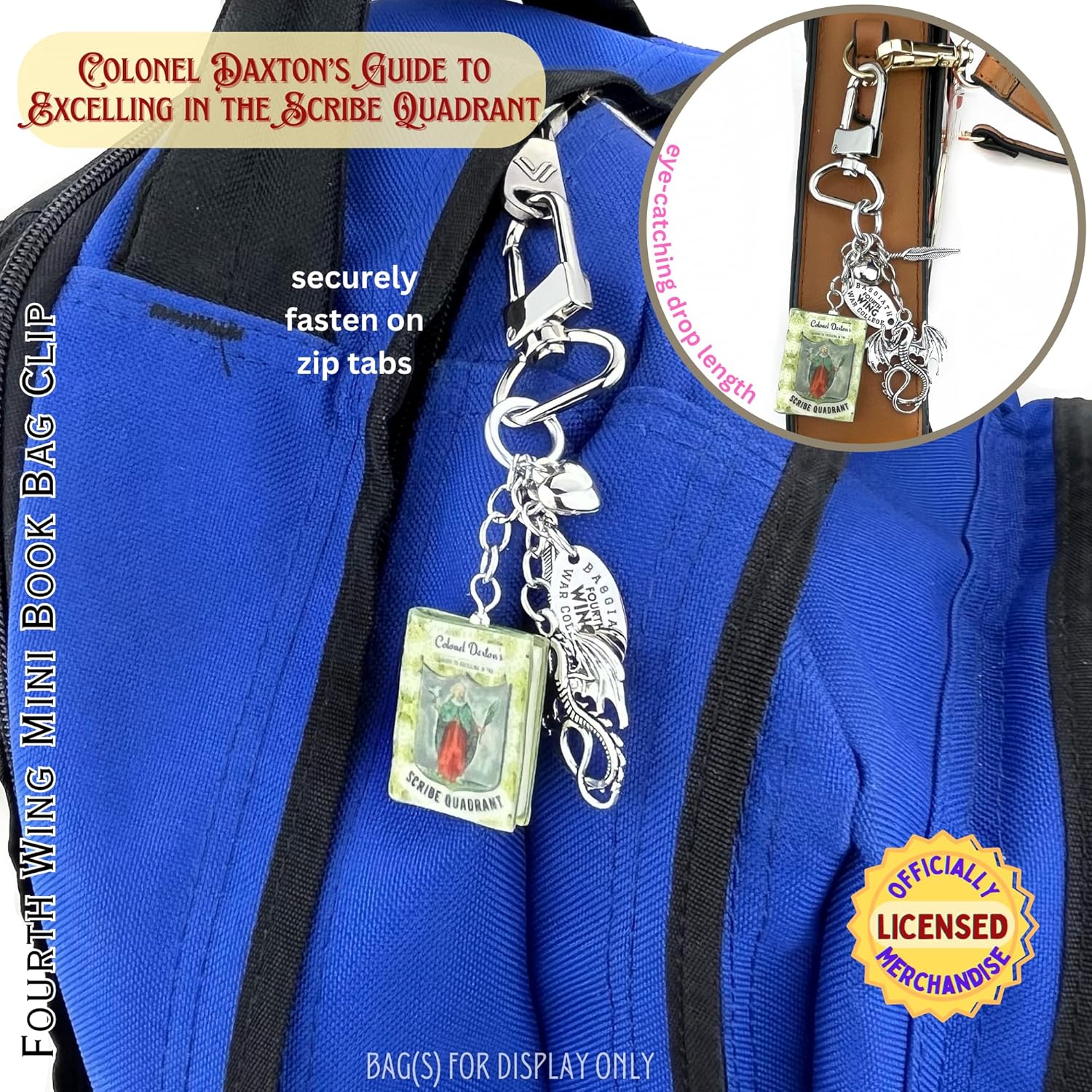 FOURTH WING Rebecca Yarros Mini Book Bag Clip Key Chain Purse Backpack ...
