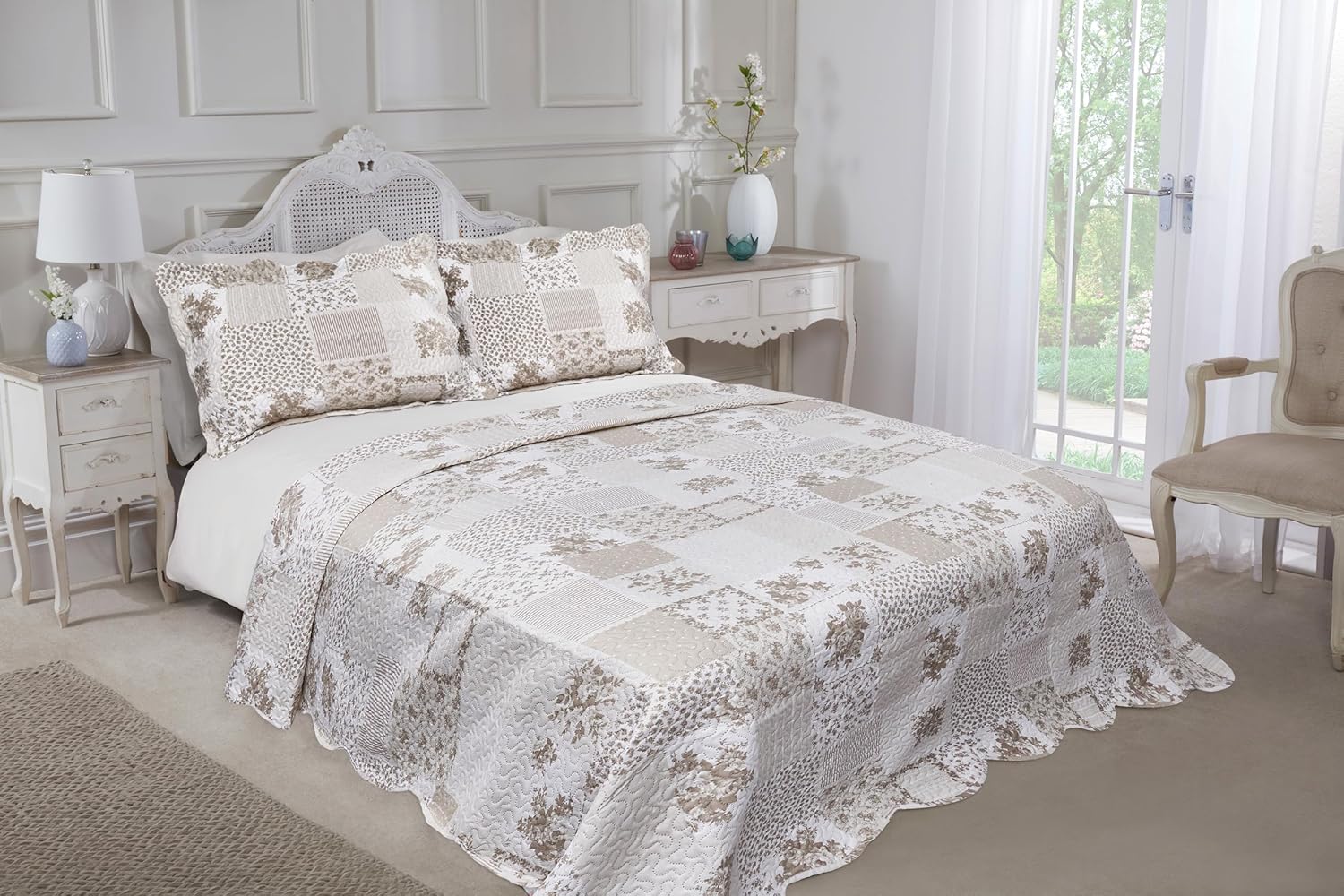 Emma Barclay Cotswold - Quilted Patchwork Bedspread Set in Natural ...