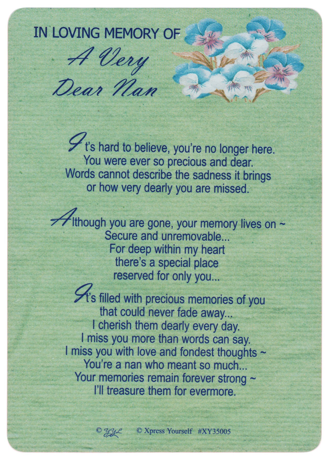 Nan Graveside Memory Card. In Loving Memory of A Very Dear Nan. Nan ...