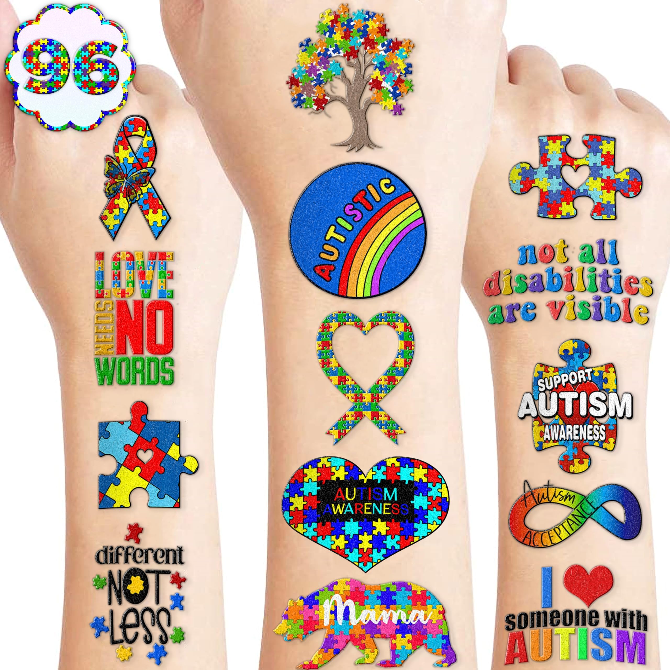 Amazon.com : (96 PCS) World Autism Awareness Ribbon Temporary Tattoos ...