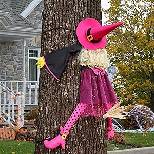 Amazon.com: 53" Large Crashing Witch into Tree Pink Halloween Decor ...