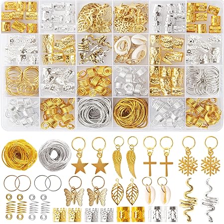 Amazon.com : Vaikby 201PCS Hair Jewelry Beads for Braids, Gold and ...