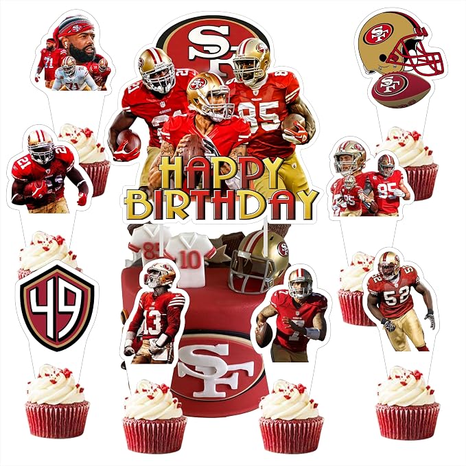 Amazon.com: BaydOg 25Pcs 49ers Football Cupcake Toppers and Cake ...
