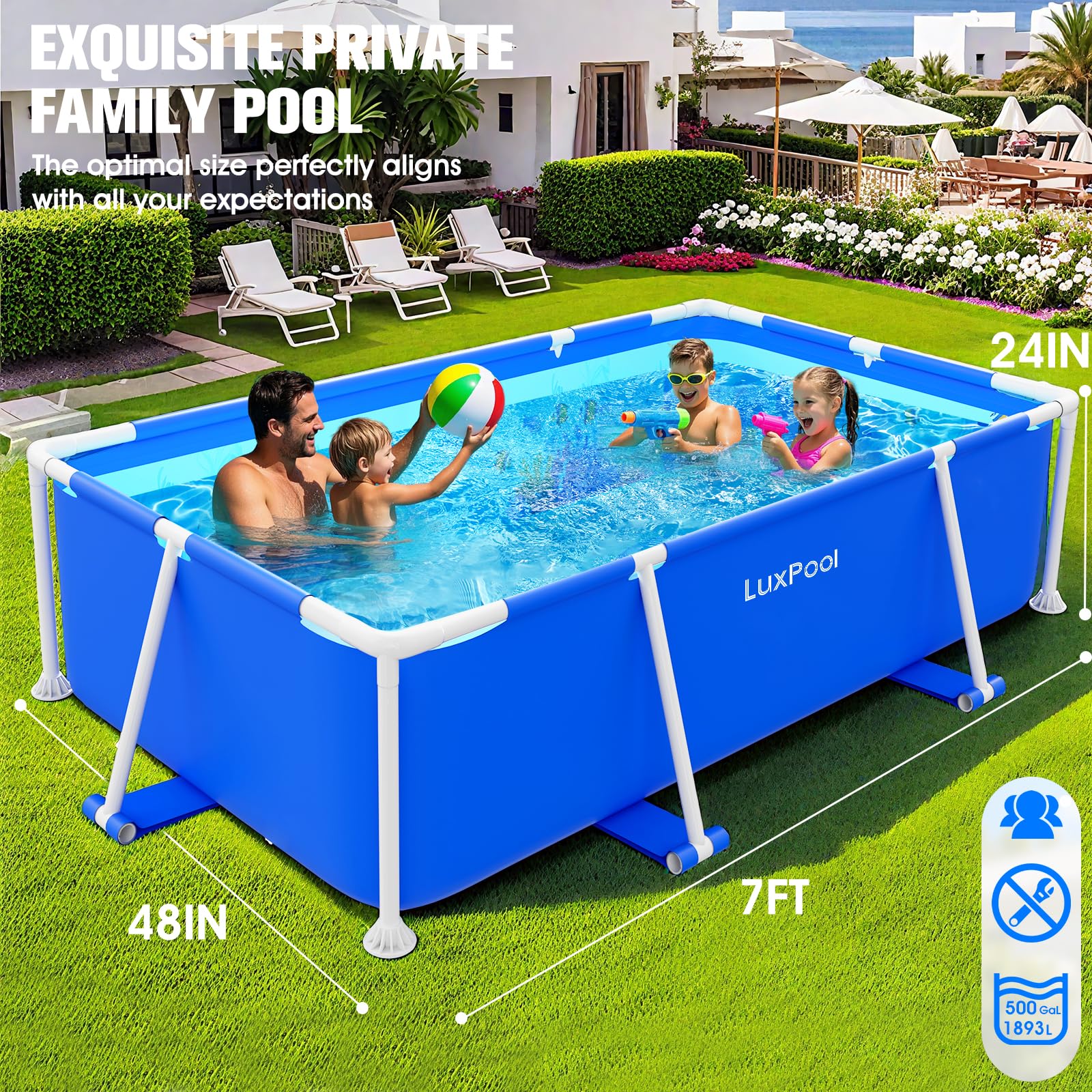 Swimming Pools Above Ground Large 7ft X 48in Deep – 2025 Upgraded Frame ...