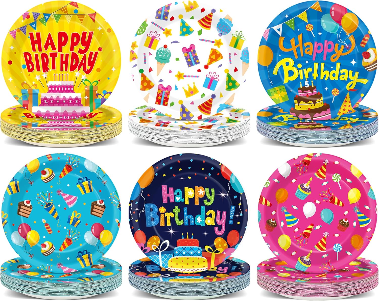 Amazon.com: 60Pcs Happy Birthday Plates Party Supplies 7” Colorful ...