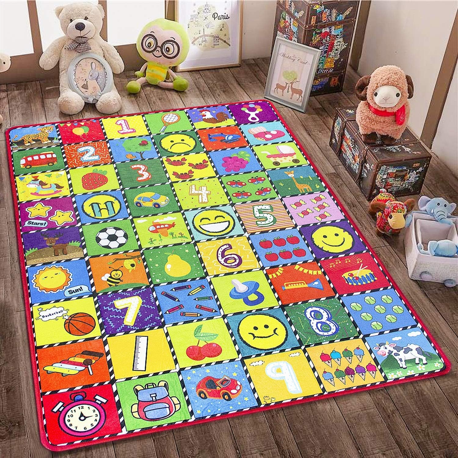 Engree Kids Rug, Classroom Carpets Playmat - 5x7 Ft Green Grass Tree ...