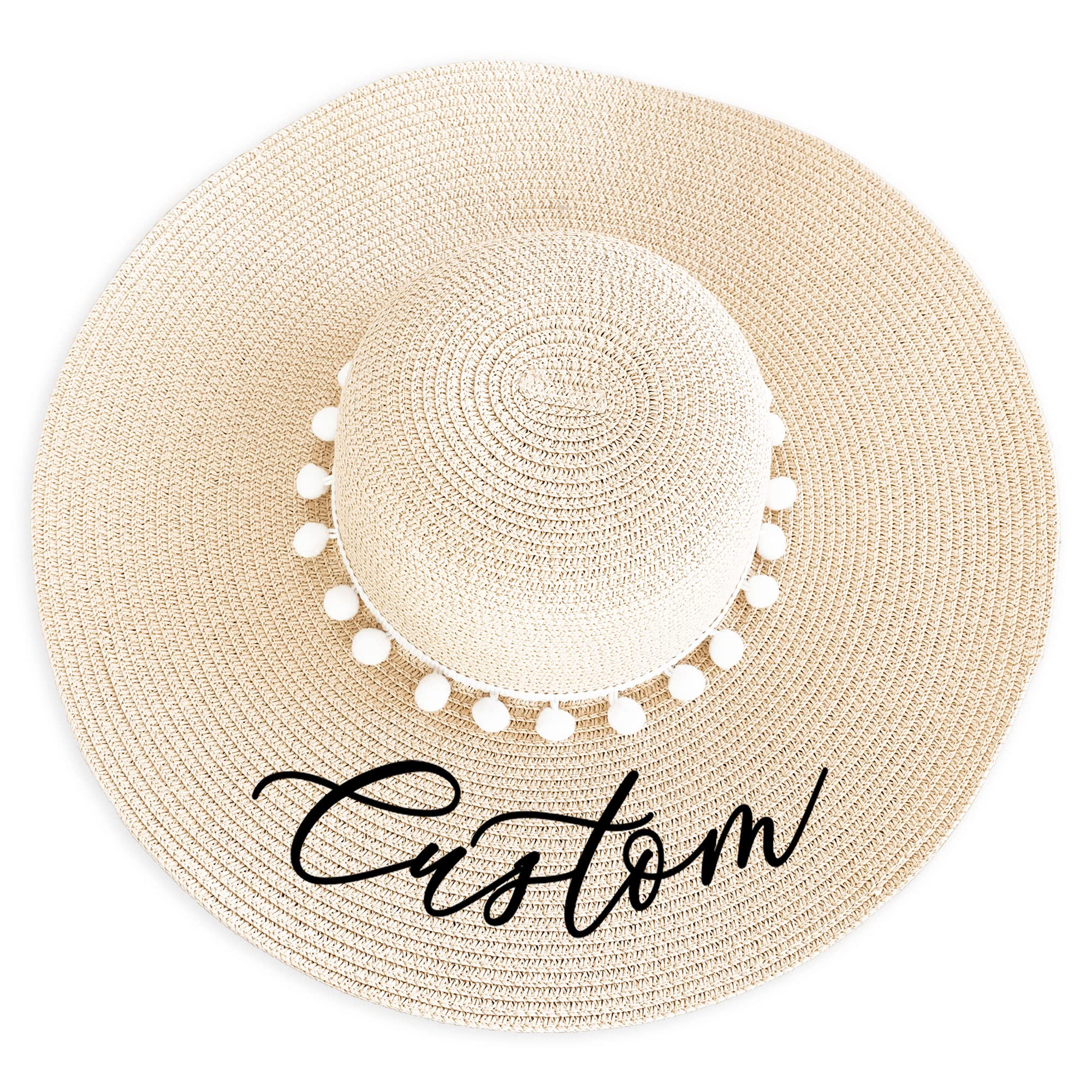 Personalized Beach Hat | Custom Tan Hat with White Poms | Women’s ...